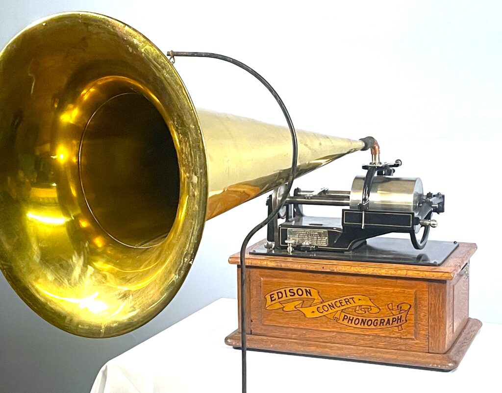 RARE…Edison Concert Phonograph with Brass Horn and Stand – 4-4 Time